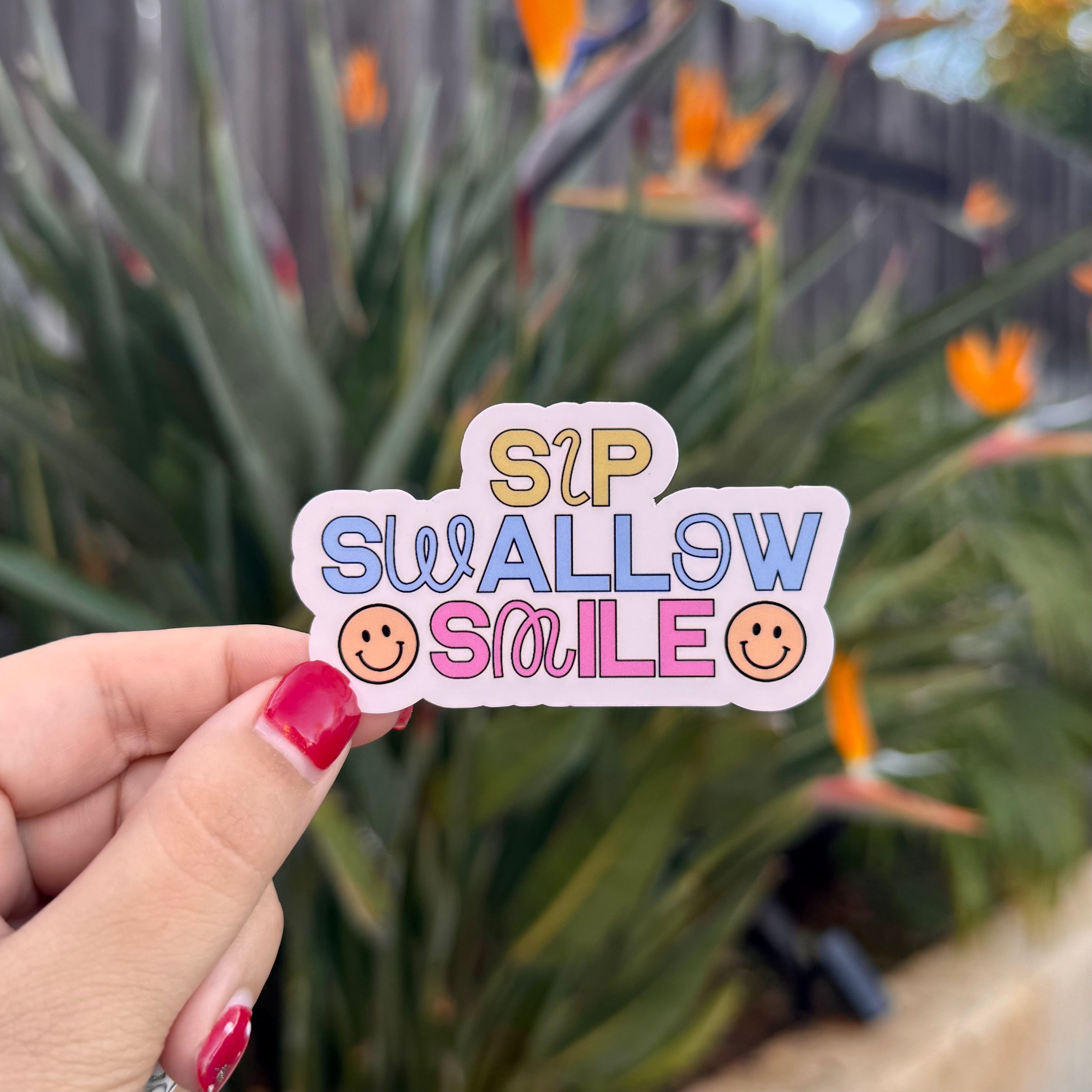 Sip Swallow Smile Sticker – Speaking of Samantics